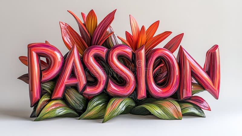 3D Passion Lettering with Tropical Leaves and a White Background ...