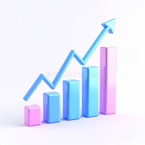 3D Pastel Blue and Pink Bar Graph Showing Growth Stock Illustration ...