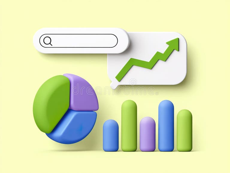 3D Pastel Data Visualization Pie Chart, Bar Graph, Search Bar, Upward ...