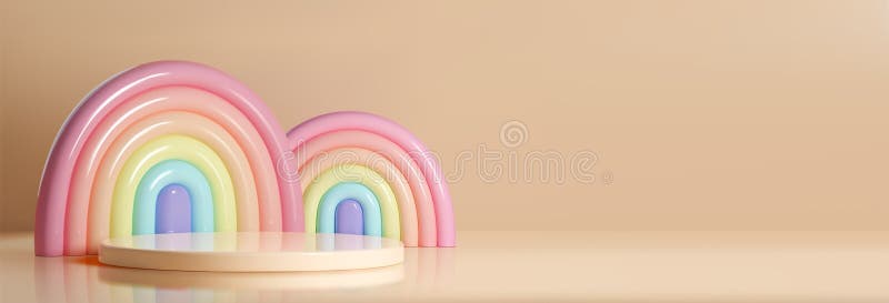 3d Pastel Rainbow Arches with Platform Display Stock Illustration ...