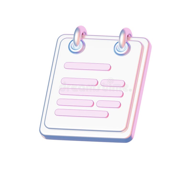 3D Pastel Ring Notebook or Note Page Icon Representing Task List, Memo ...