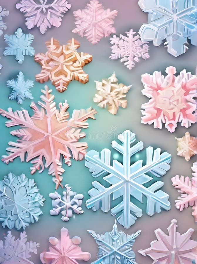 3D Pastel Tones Snowflakes on Painted Background. Stock Illustration ...