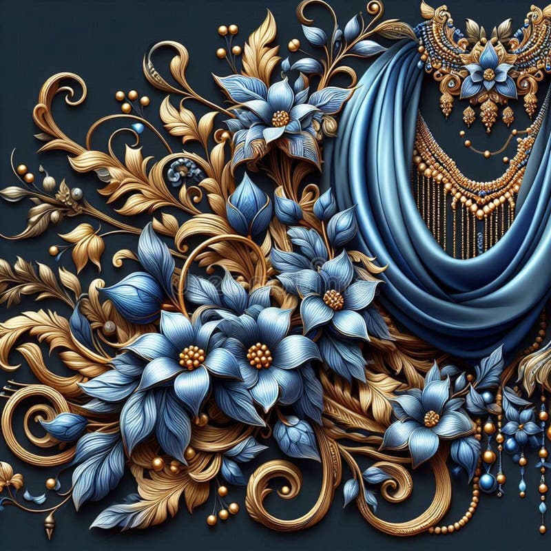 3d Patterns with Blue Silk Clothes and Vines with Golden Beads Looks ...