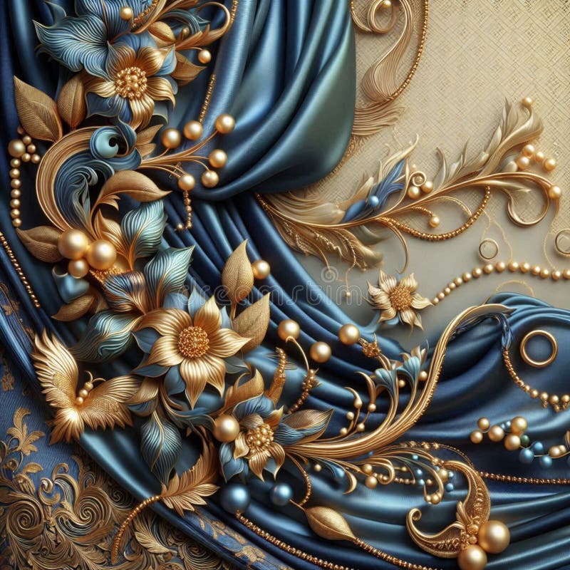 3d Patterns with Blue Silk Clothes and Vines with Golden Beads Looks ...