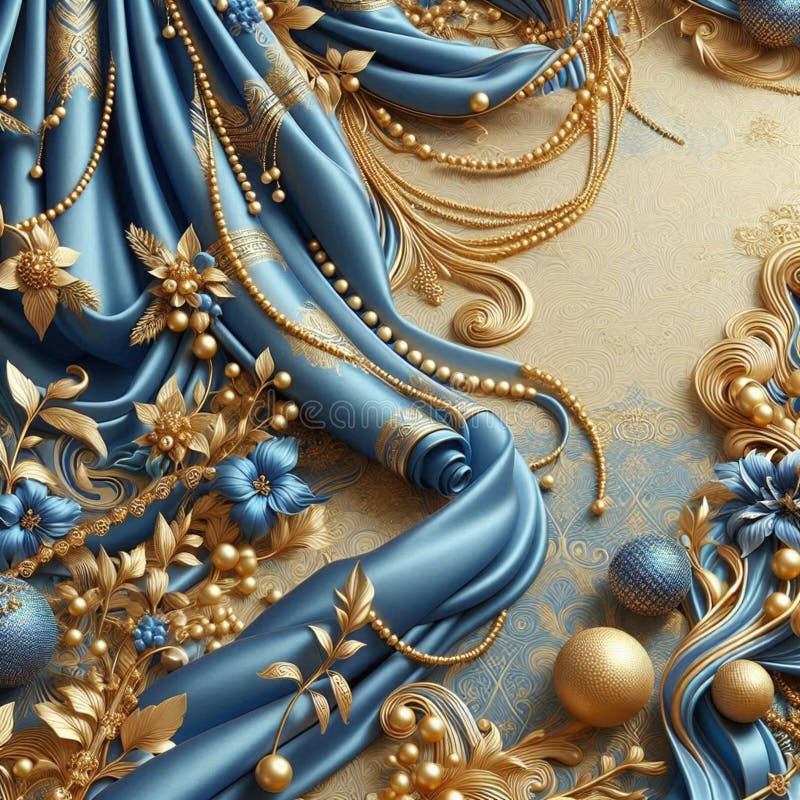 3d Patterns with Blue Silk Clothes and Vines with Golden Beads Looks ...