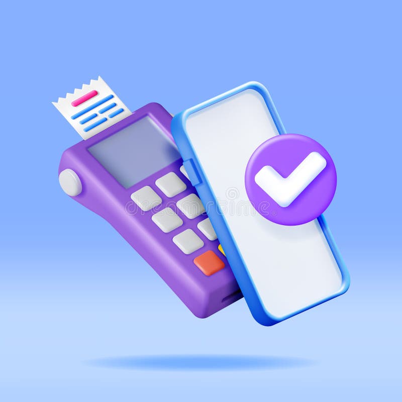3D Payment Terminal with Smartphone and Receipt Stock Vector ...