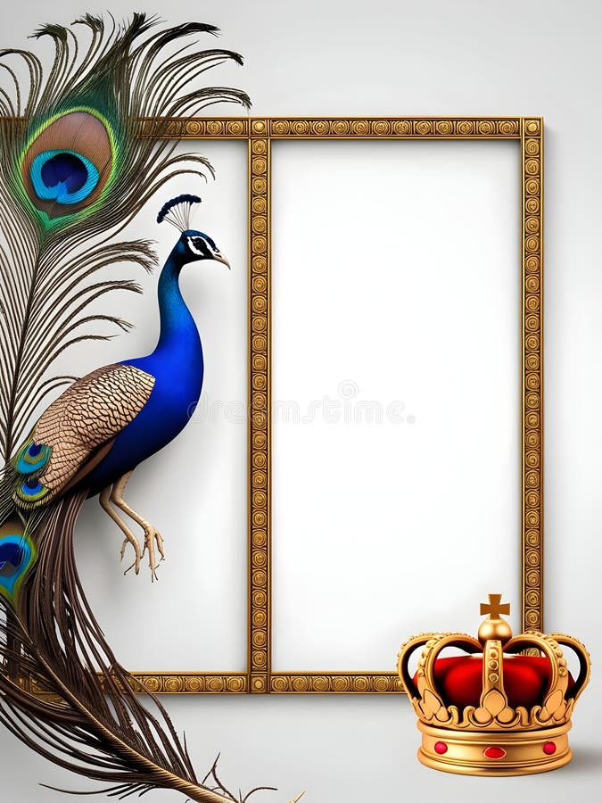 3D Peacock Feather and Crown Border Frame Concept As Horizontal Frame ...