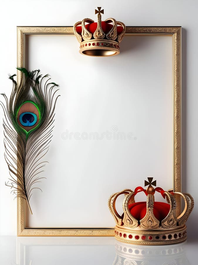 3D Peacock Feather and Crown Border Frame Concept As Horizontal Frame ...