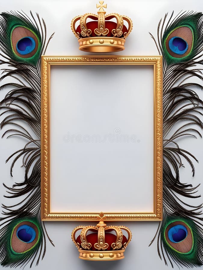 3D Peacock Feather and Crown Border Frame Concept As Horizontal Frame ...