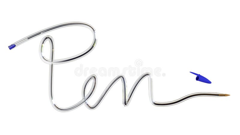 3D Pen Spelling the Word Pen in a Continuous Line Isolated on White ...
