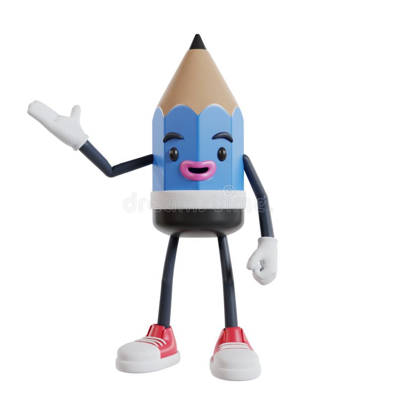 3d Pencil Character Presenting with Right Hand Stock Image ...