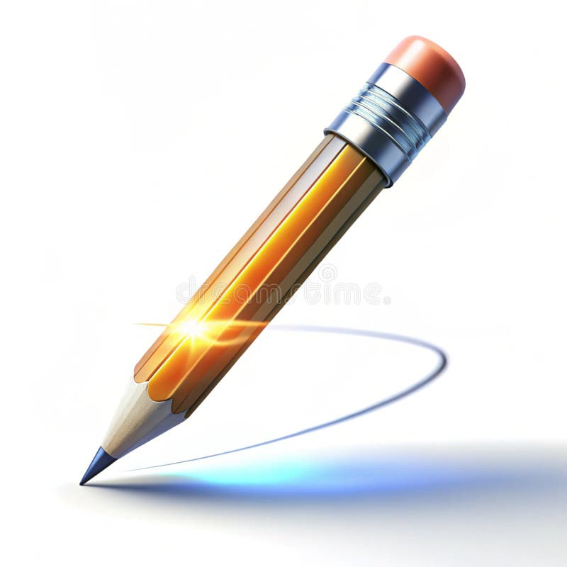 Floating 3D Pencil with Glowing Writing Trail Stock Illustration ...
