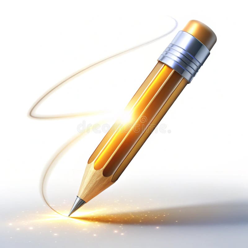 Floating 3D Pencil with Glowing Writing Trail Stock Illustration ...
