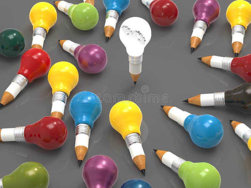 3d Pencil Light Bulb with Gears As Leadership Stock Photo - Image of ...