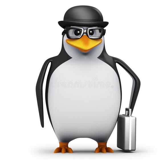 3d Penguin in Bowler Hat Carrying Briefcase Stock Illustration ...