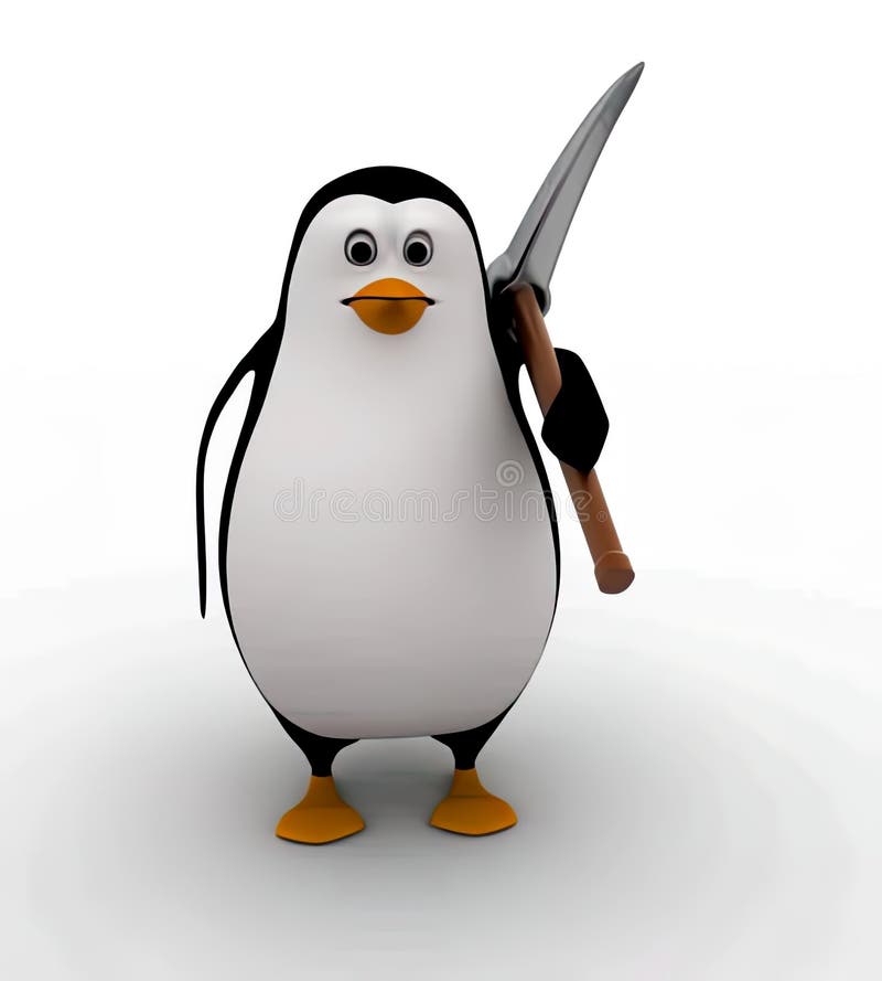 3d Penguin Carry Digger Tool in Shoulder Concept Stock Illustration ...