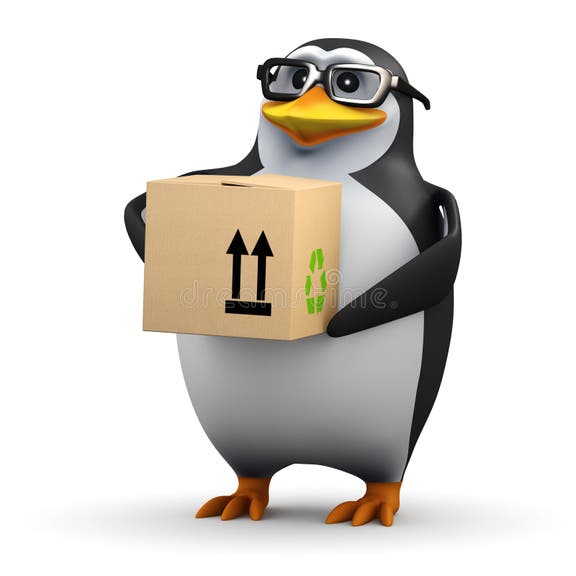 3d Penguin Carrying a Cardboard Box Stock Illustration - Illustration ...