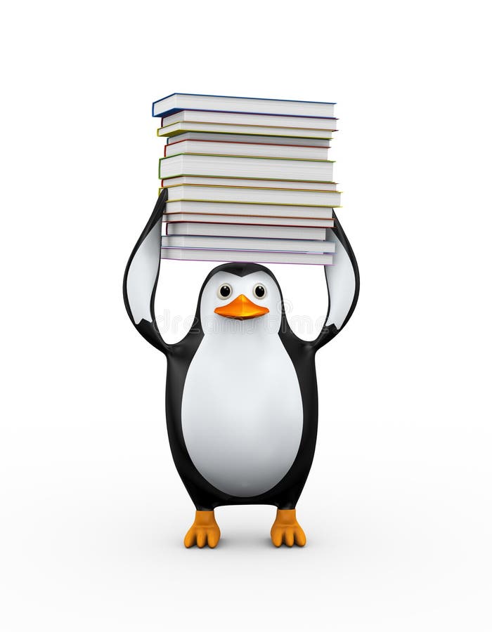 3d Penguin Carrying Pile of Books Stock Illustration - Illustration of ...