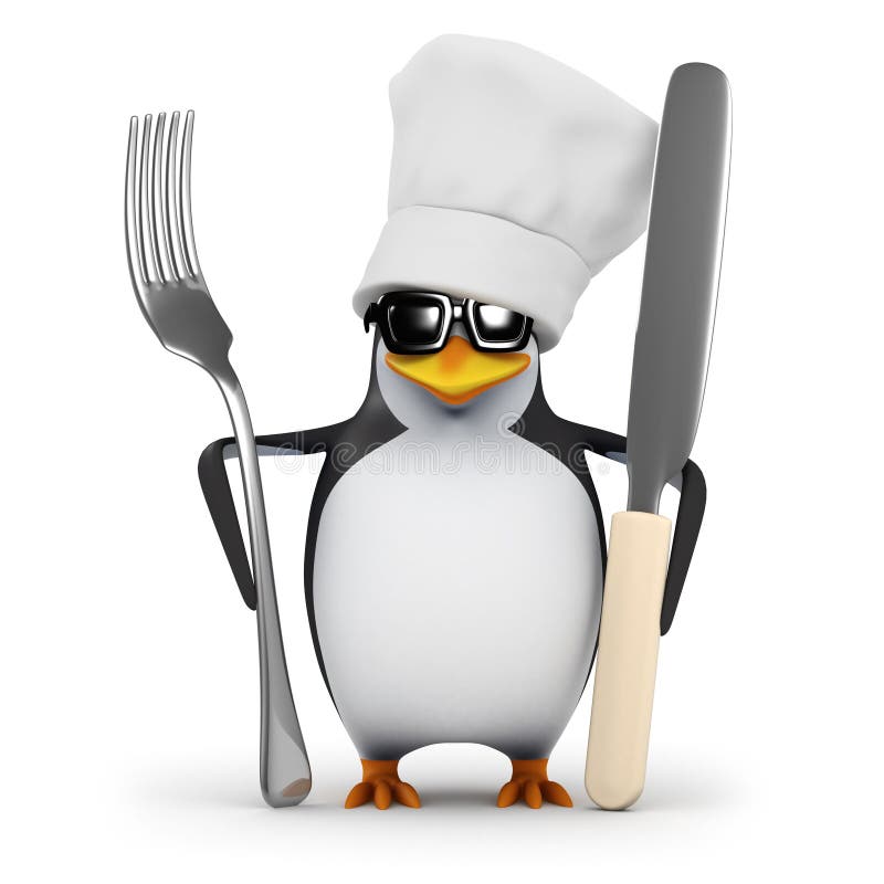3d Chef Penguin with Wooden Spoon Stock Illustration - Illustration of ...