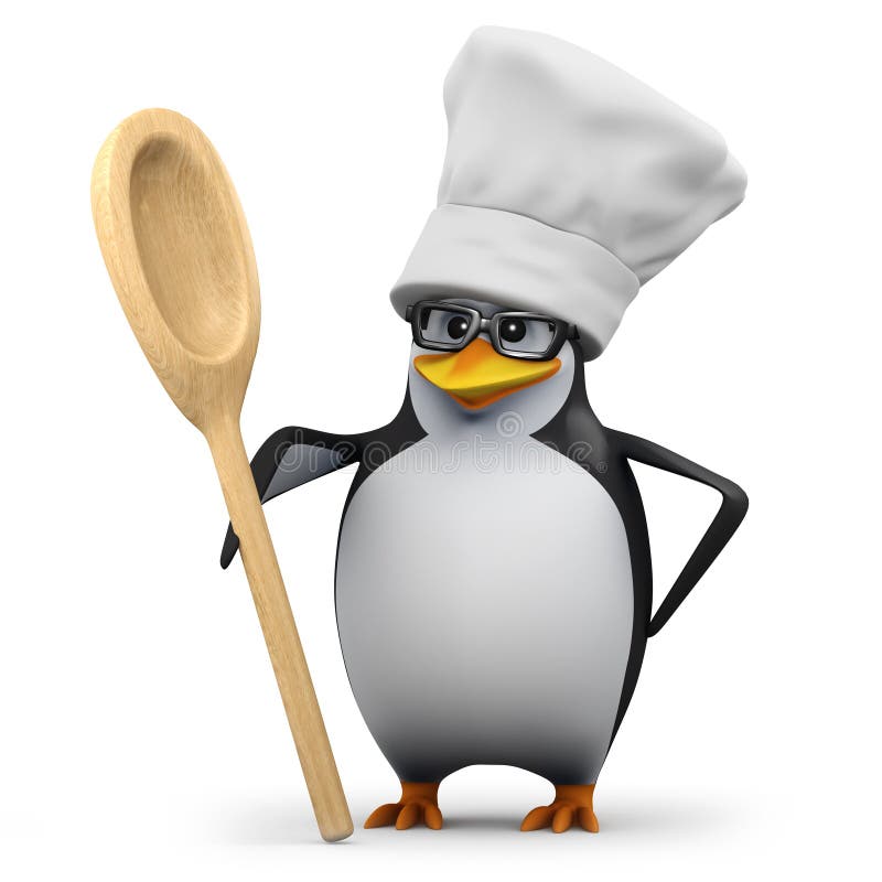 3d Penguin Chef Student with Spoon Stock Illustration - Illustration of ...