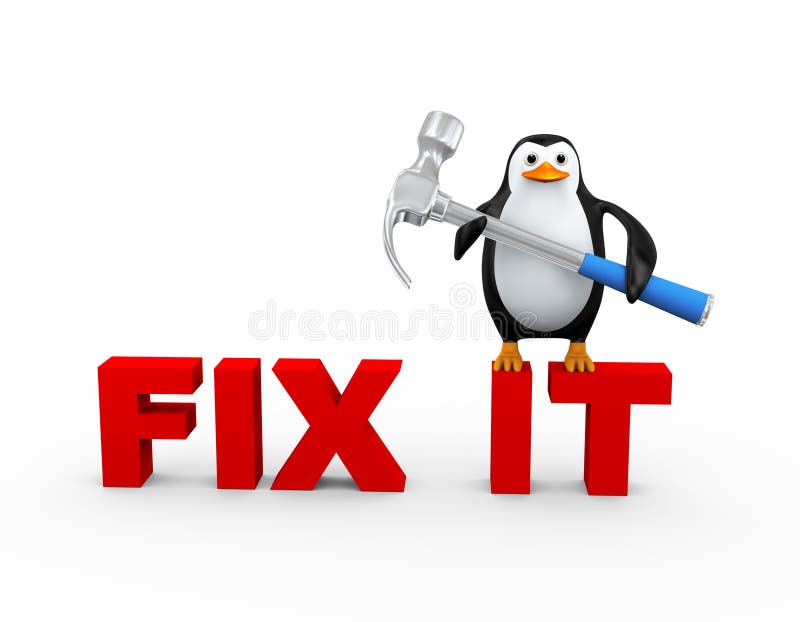 3d Penguin with Claw Hammer on Fix it Stock Illustration - Illustration ...