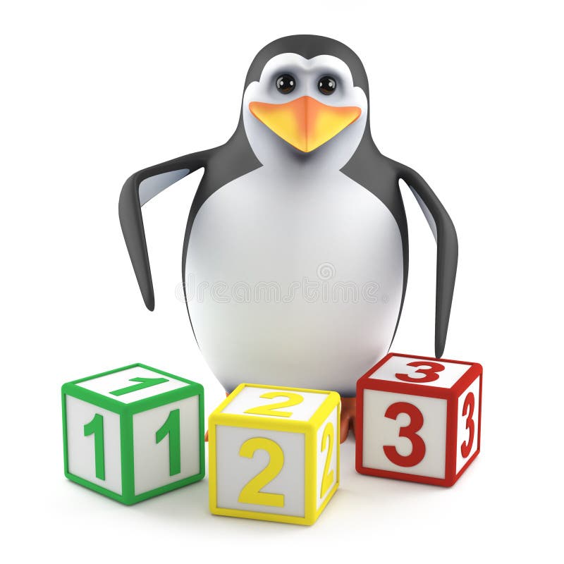 3d Penguin counts to three stock illustration. Illustration of white ...