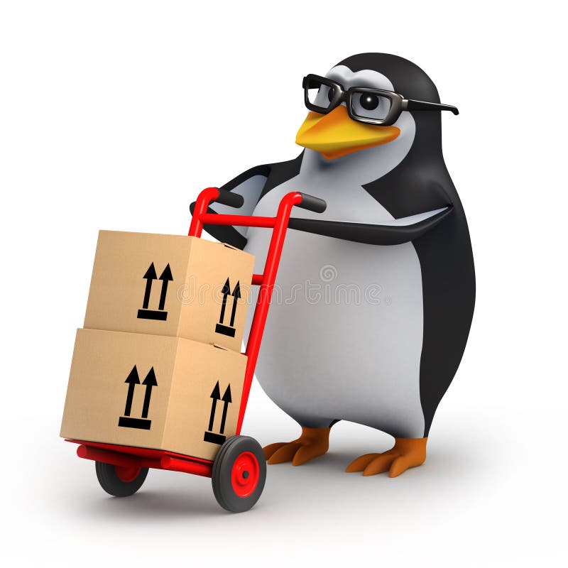 3d Penguin Delivers Some Boxes Stock Illustration - Illustration of ...