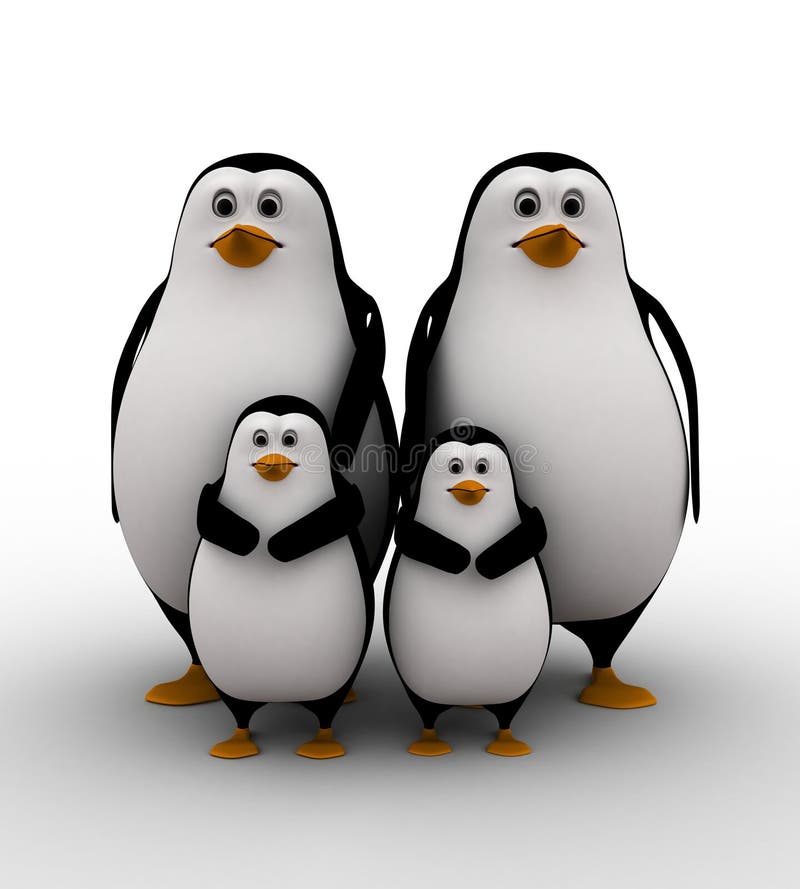3d Penguin Family With Children Concept Stock Illustration ...