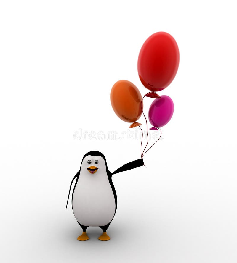 3d Penguin With Flying Balloons Concept Stock Illustration ...