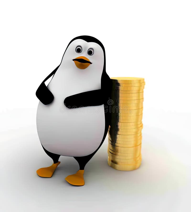 3d Penguin with Golden Coin Pile Concept Stock Illustration ...