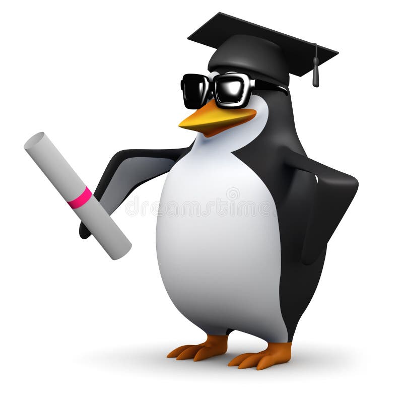 3d Penguin Graduate with Diploma Stock Illustration - Illustration of ...