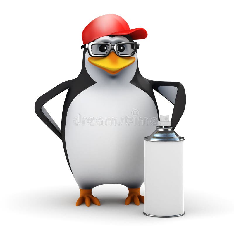 3d Penguin graffiti artist stock illustration. Illustration of paint ...