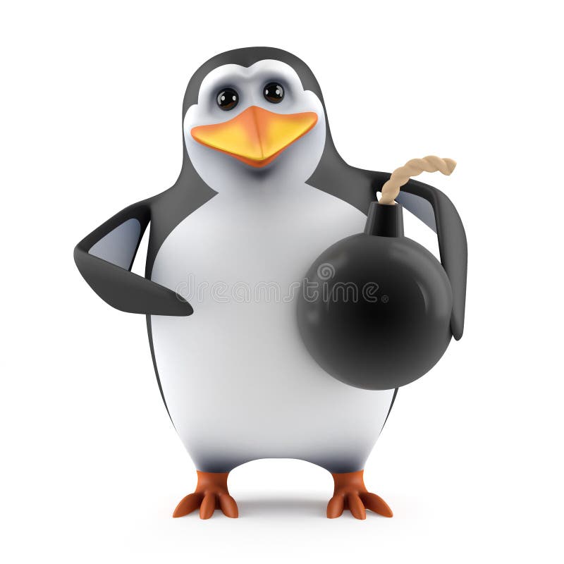 3d Penguin has a bomb stock illustration. Illustration of silly - 45565722