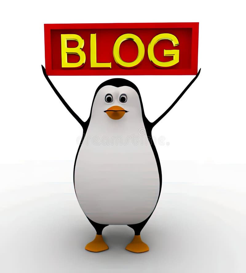 3d Penguin Holding Blog Sign Board Concept Stock Illustration ...