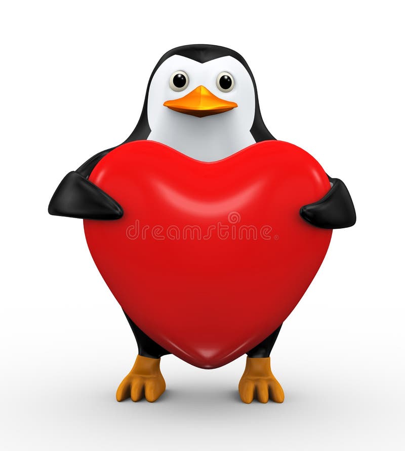 3d Penguin With Bed And Heart Shape Pillow Illustration Stock ...