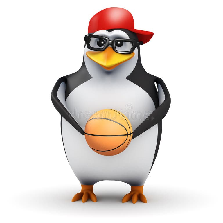 3d Penguin Holds Basketball Stock Illustration - Illustration of funny ...
