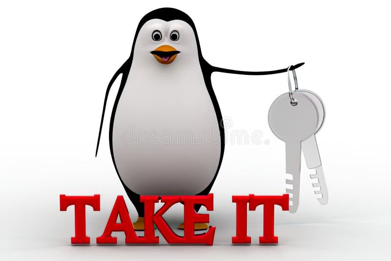 3d Penguin with Key To Take it Concept Stock Illustration ...