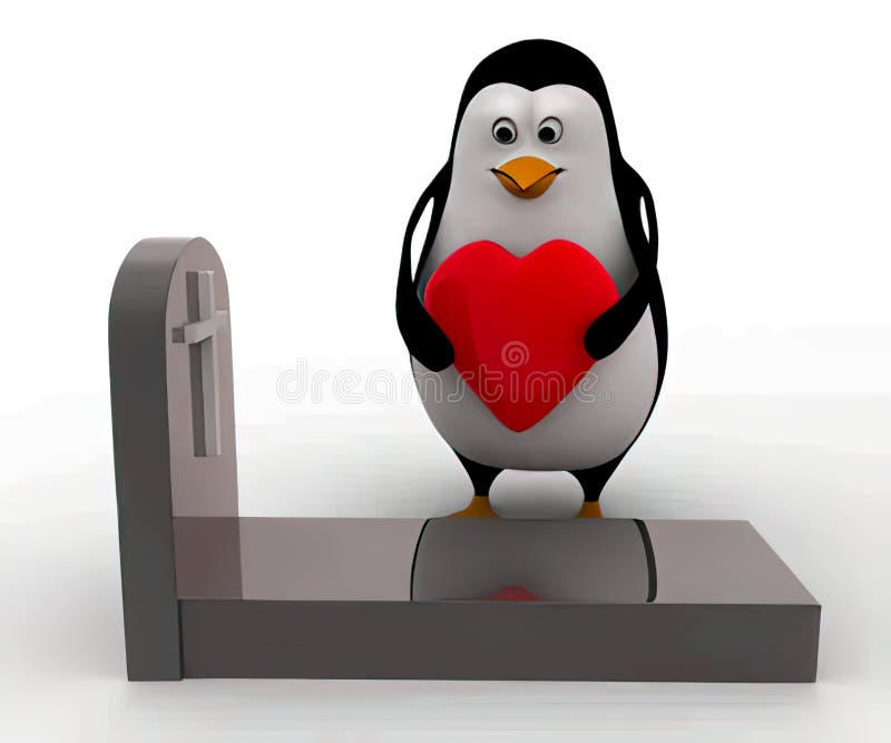 3d Penguin Putting Heart on Grave Concept Stock Illustration ...
