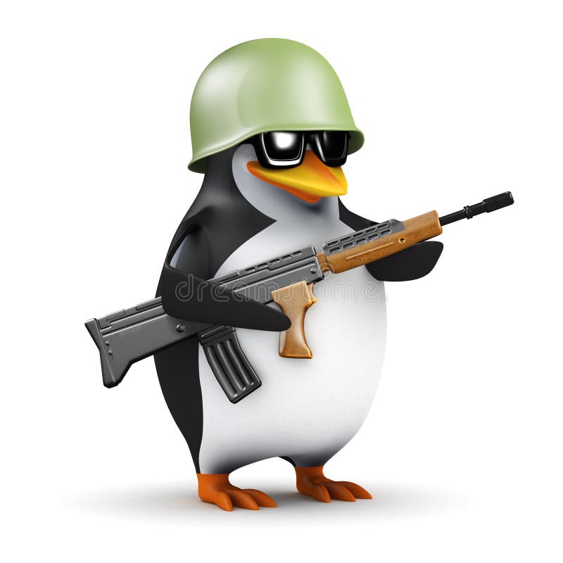 3d Penguin is Ready for Combat Stock Illustration - Illustration of ...
