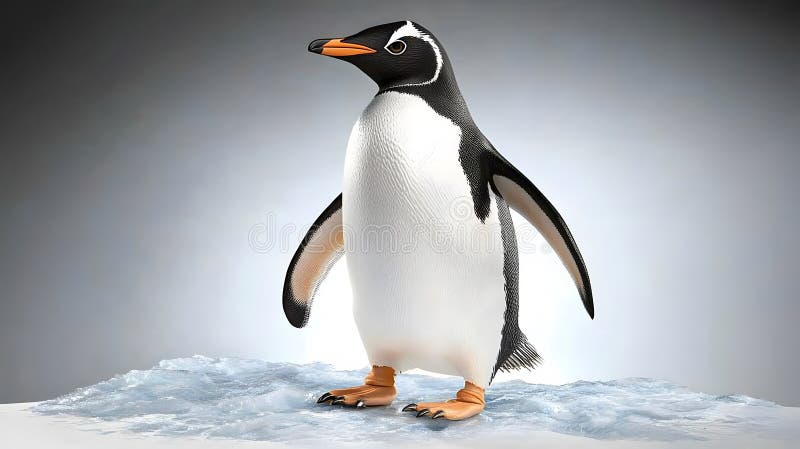 3D Penguin with Realistic Textures Standing on Ice, Showcasing Its ...