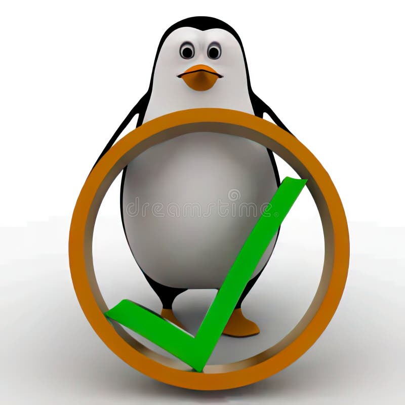 3d Penguin with Right Symbol Concept Stock Illustration - Illustration ...