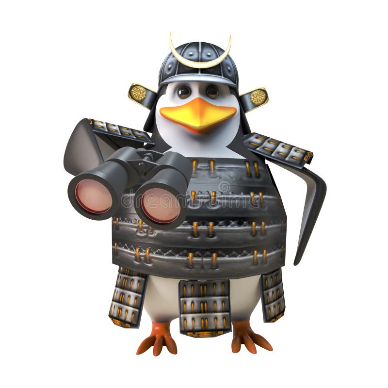 3d Penguin Samurai Warrior Character in Armour Holding a Pair of ...