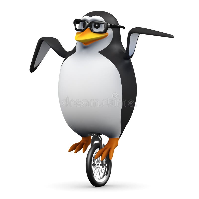 3d Penguin on a unicycle stock illustration. Illustration of cartoon ...