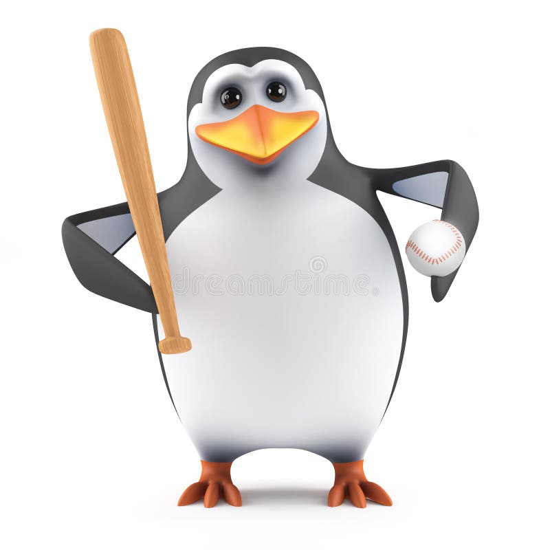 3d Penguin Wants To Play Baseball Stock Illustration - Illustration of ...