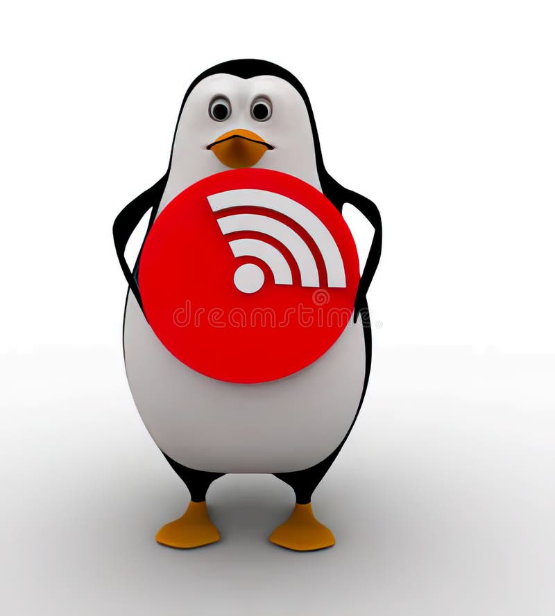 3d Penguin with Wireless Symbols Concept Stock Illustration ...