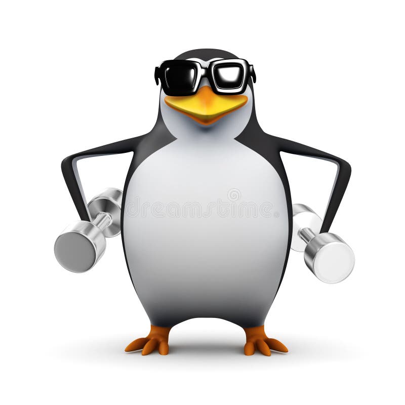 3d Penguin Working Out with Weights Stock Illustration - Illustration ...