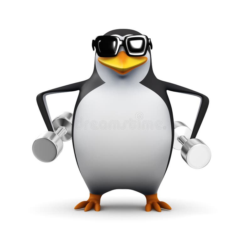 3d Penguin Working Out with Weights Stock Illustration - Illustration ...