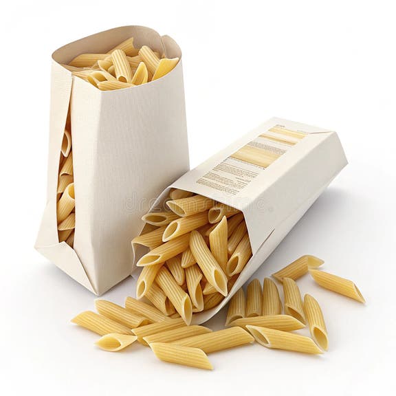 3D Penne Pasta Paper Package Isolated on White Stock Illustration ...