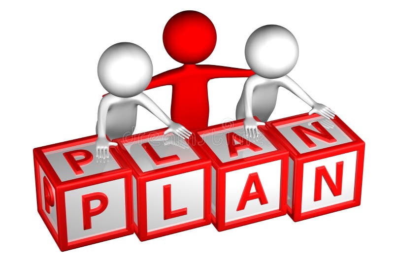 3D People with Blocks with Word Plan Stock Illustration - Illustration ...