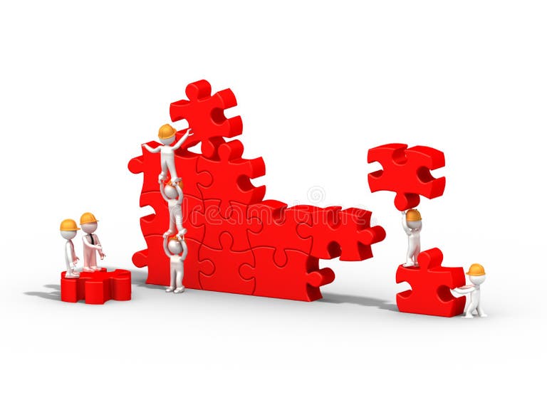 3d People Building a Puzzle, Teamwork Stock Illustration - Illustration ...